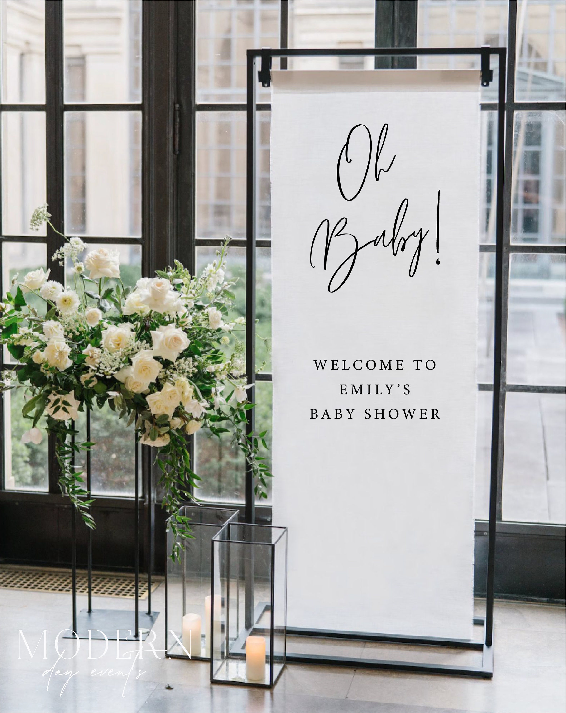 Linen Baby Shower Sign, Fabric Sign, White, Custom, Welcome Sign, Event ...