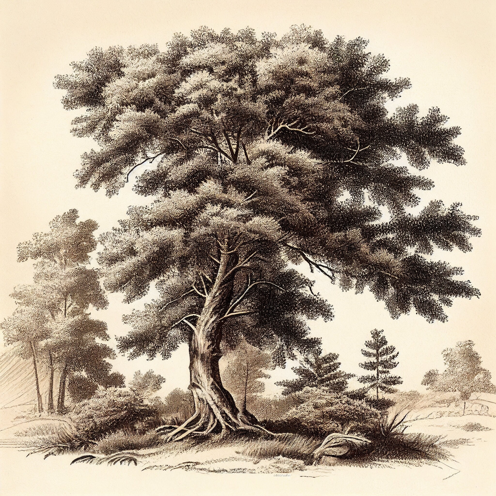 Vintage Tree Drawing - Etsy