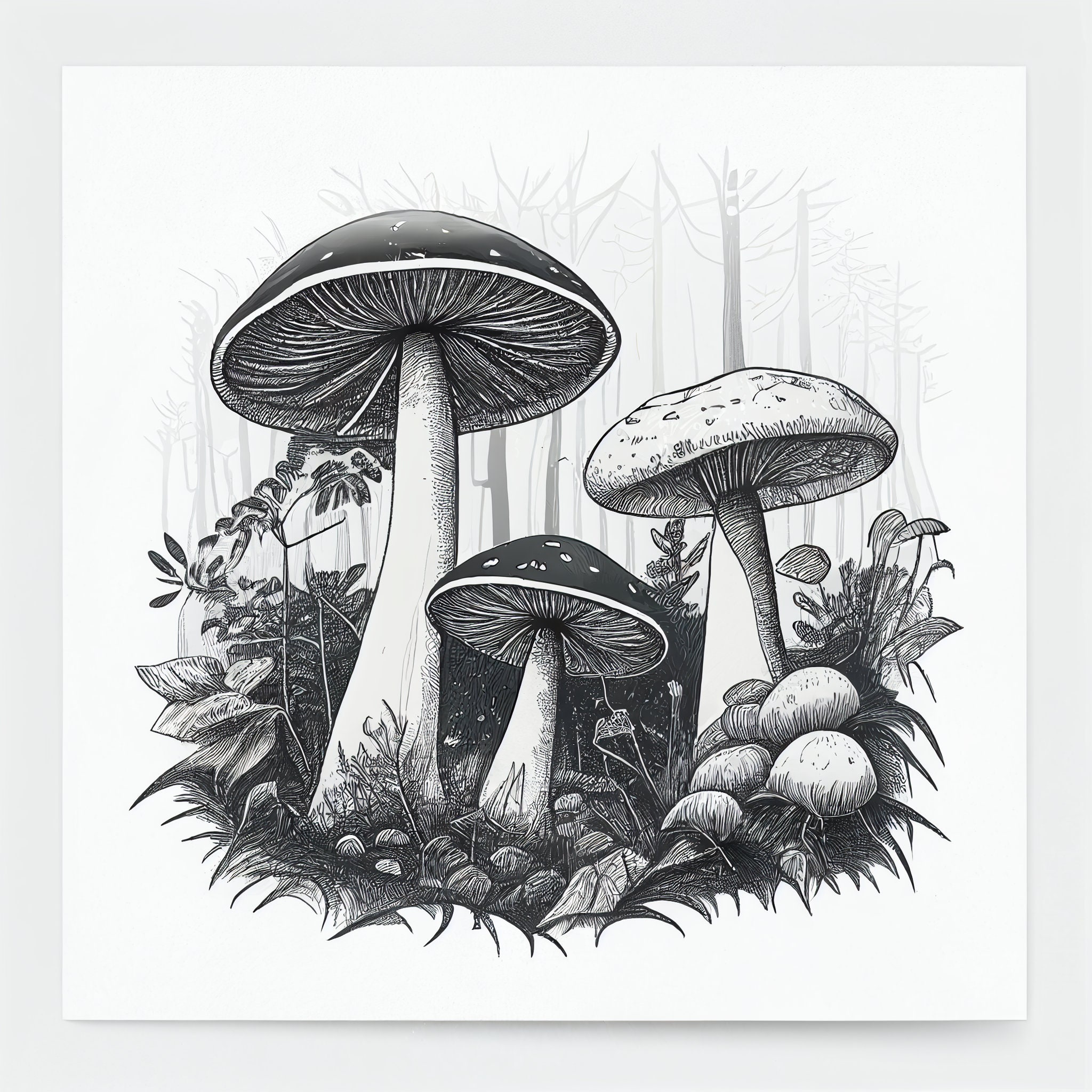Enchanted Forest Mushrooms Sketch - Etsy