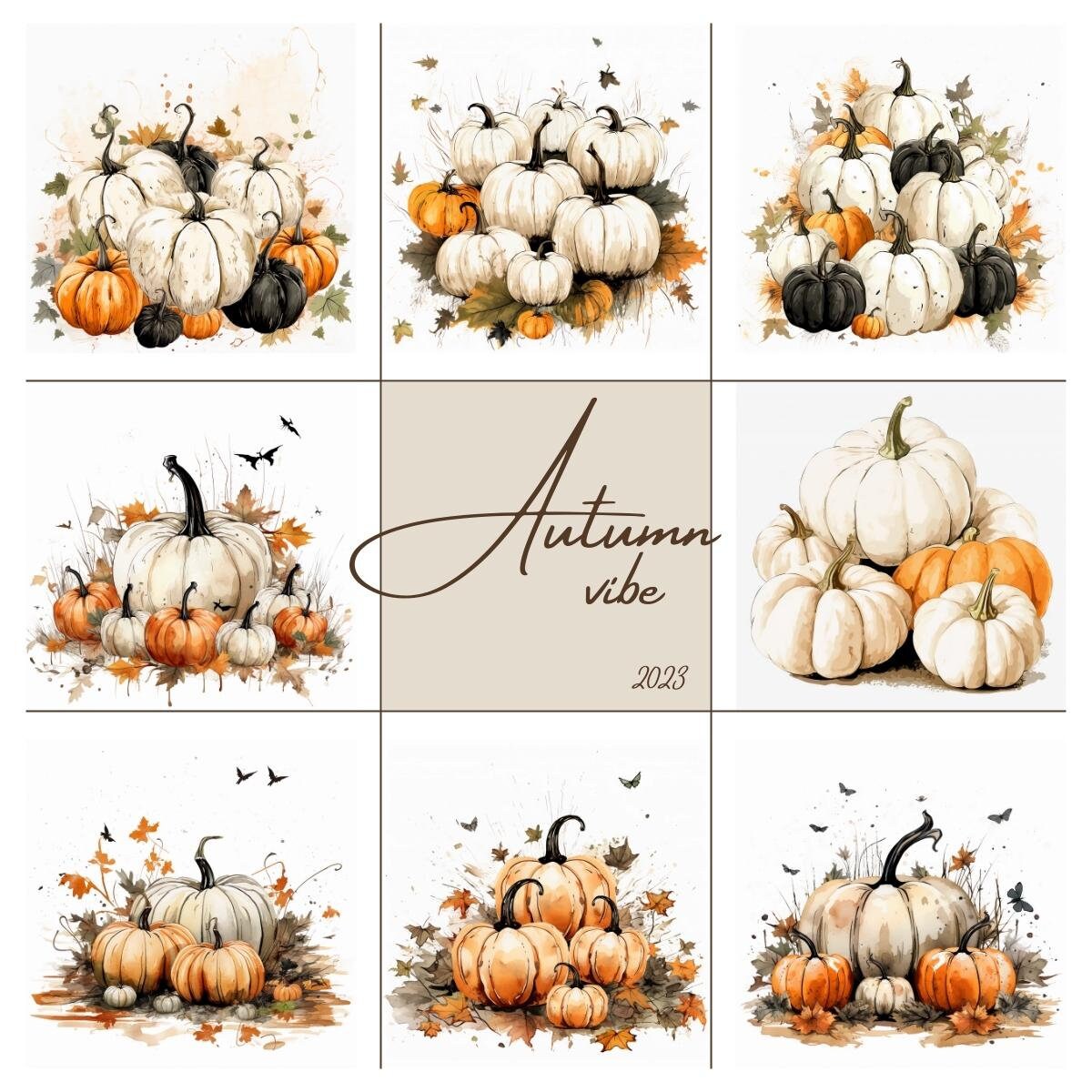 Watercolor Halloween Fall Clipart, Pumpkins & Autumn Png Transparent ...