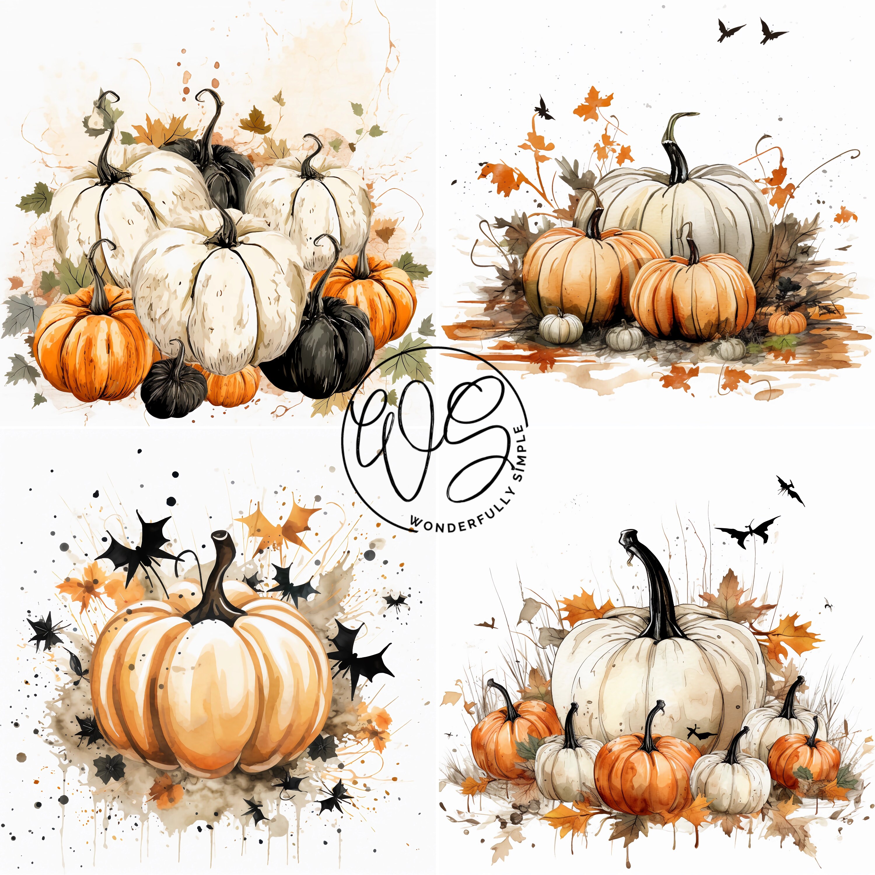 Watercolor Halloween Fall Clipart, Pumpkins & Autumn Png Transparent ...