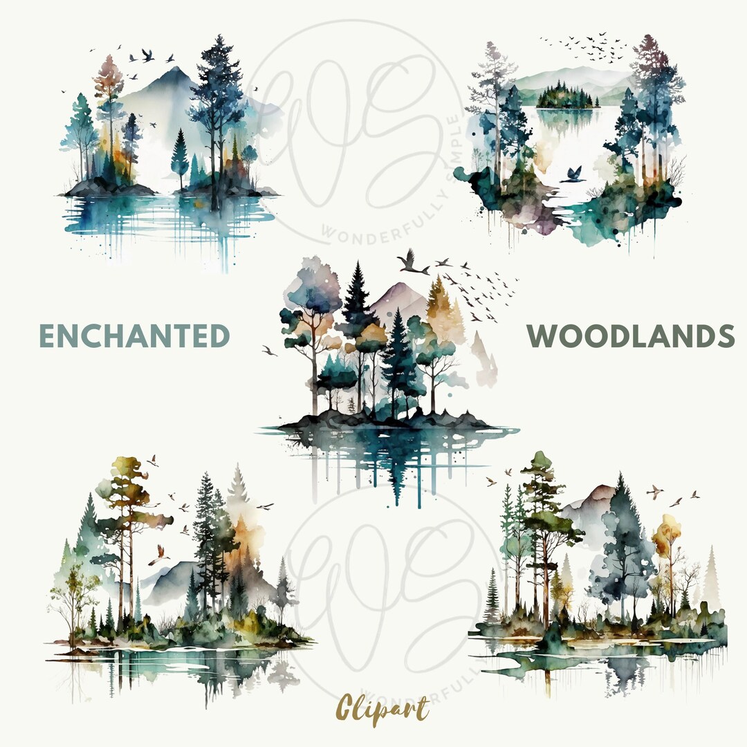 Watercolor Forest Tree Clipart Woodland Tree Forest Landscape ...