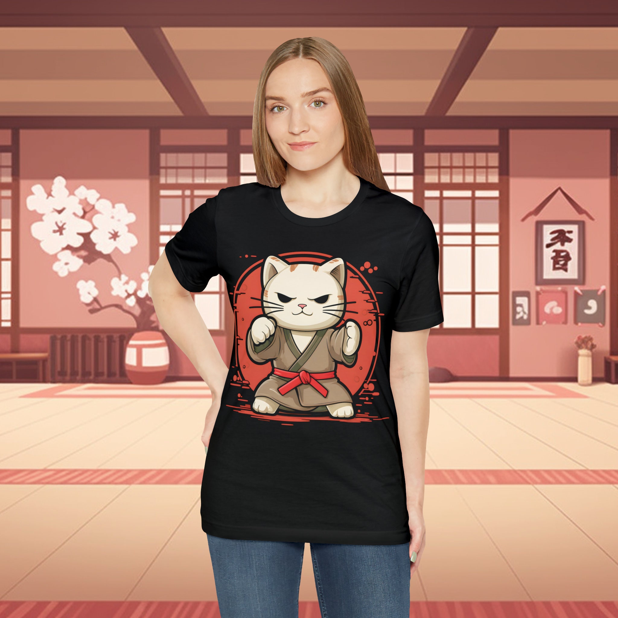 Cat Ninja Dojo T-shirt, Cartoon Ninja Kitten Shirt, Kitty Ninja ...