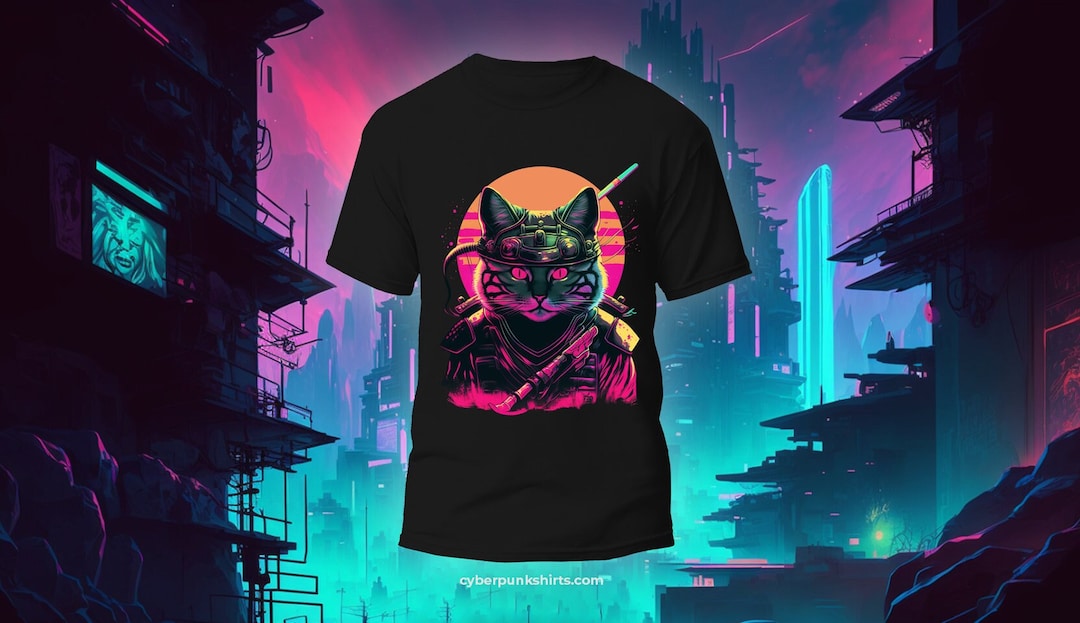 Vaporwave Samurai Warrior Cat Tshirt, Japanese Art Sci-fi T-shirt, Cat ...