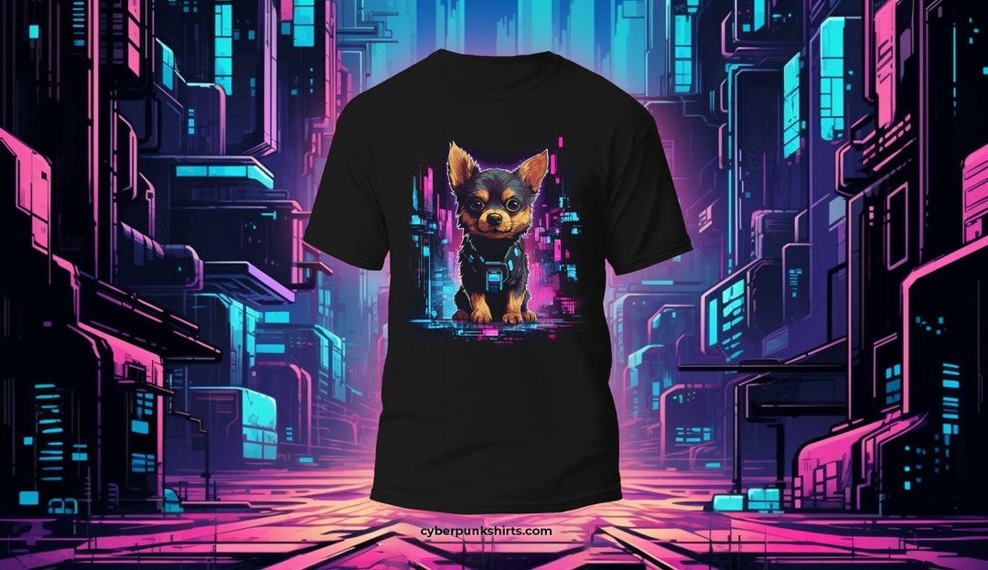 Cyber Dog Synthwave T-shirt, Futuristic Puppy Shirt, Anime Gamer ...