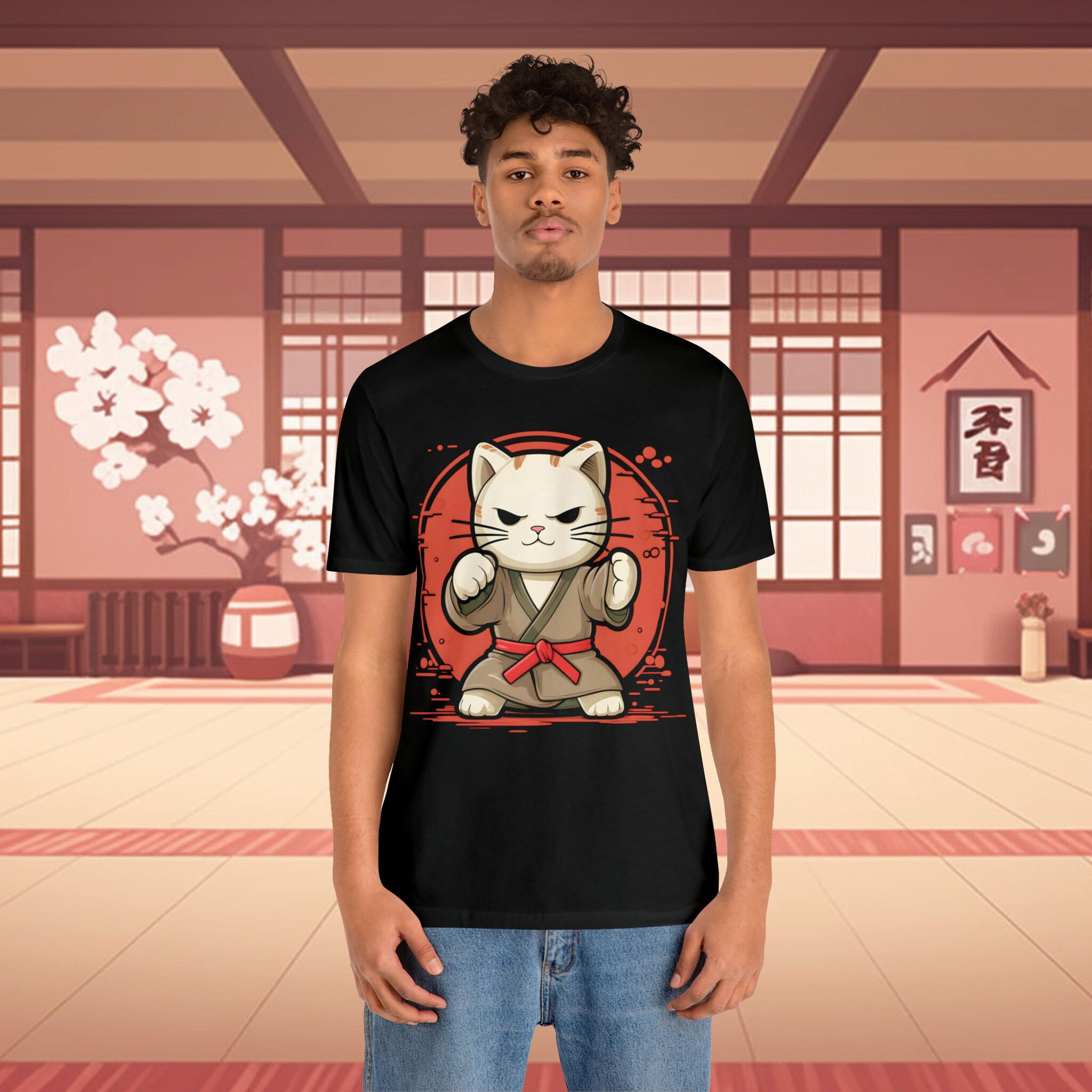 Cat Ninja Dojo T-shirt, Cartoon Ninja Kitten Shirt, Kitty Ninja ...