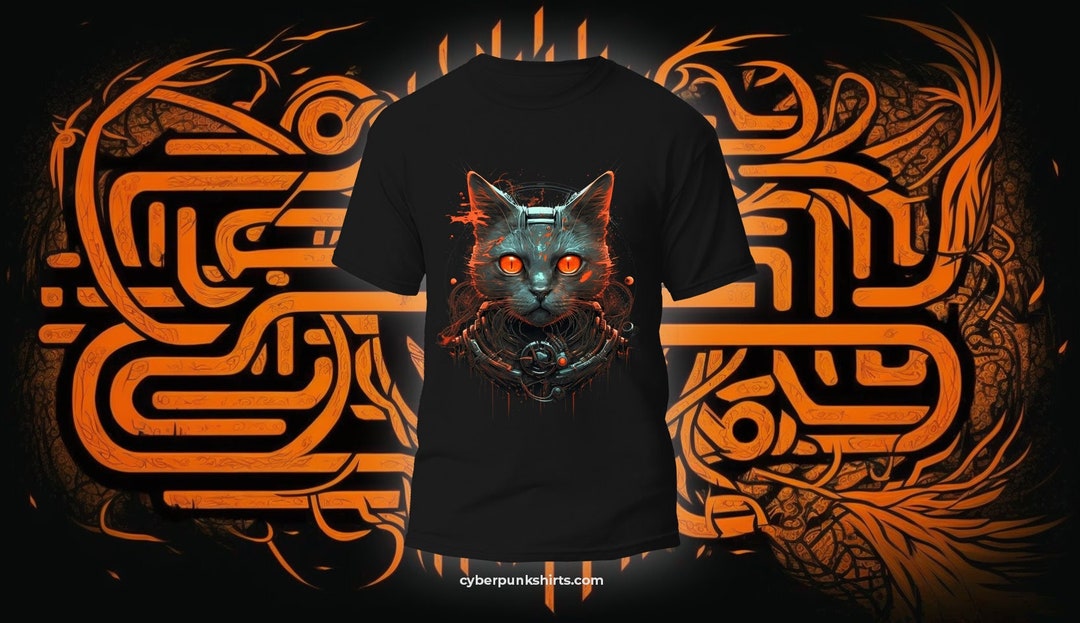 Robocat Techno Warrior Tshirt, Futuristic Kitty Sci-fi T-shirt ...