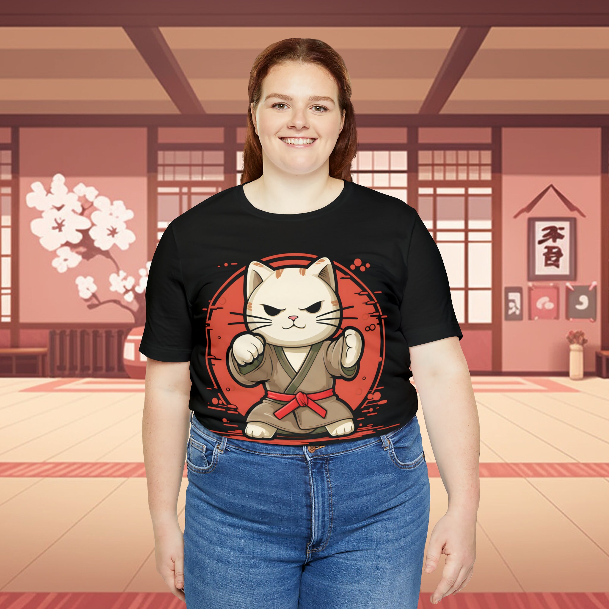 Cat Ninja Dojo T-shirt, Cartoon Ninja Kitten Shirt, Kitty Ninja ...