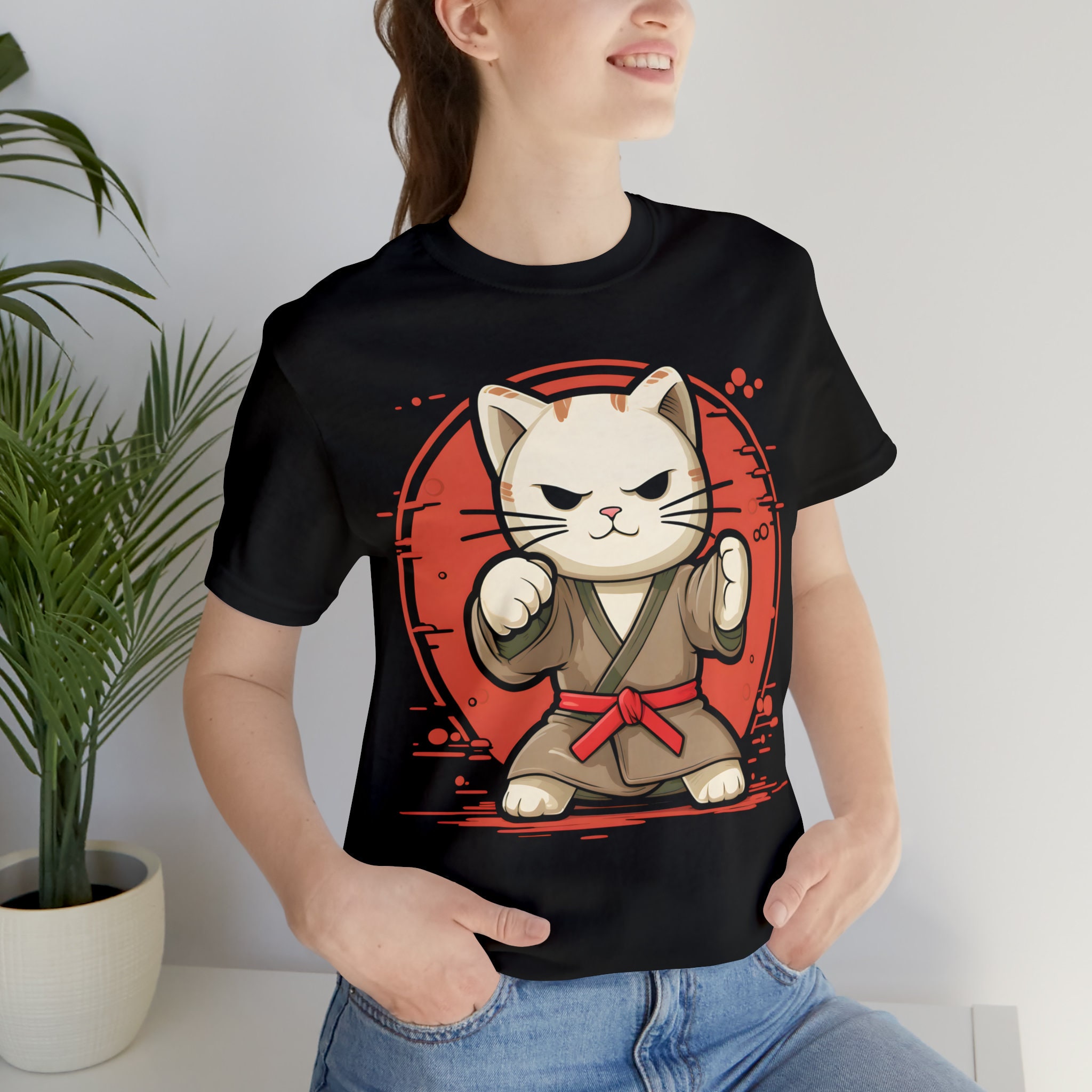Cat Ninja Dojo T-shirt, Cartoon Ninja Kitten Shirt, Kitty Ninja ...
