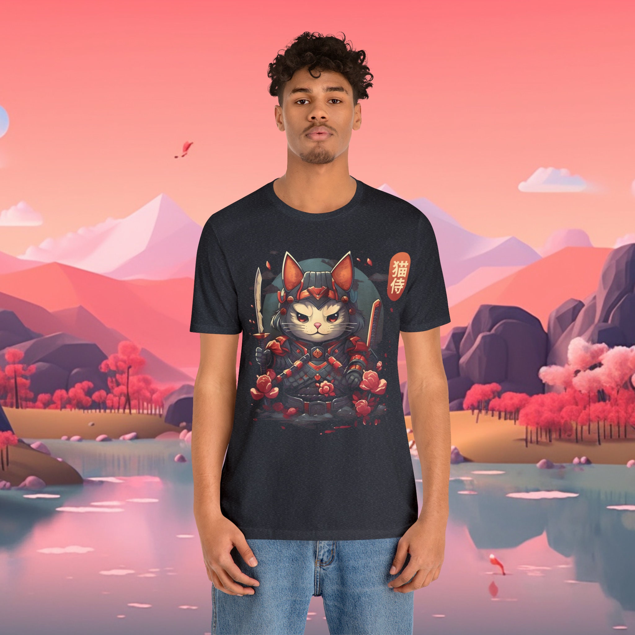 Kawaii Samurai Cat Tshirt, Cute Anime Cat Japanese Art Style T-shirt ...