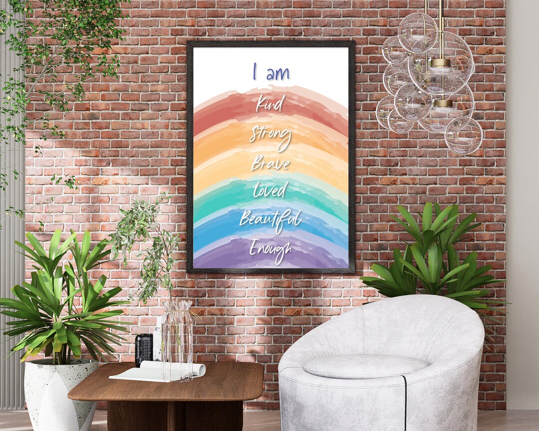 Colorful Rainbow Wall Decor: Inspirational Quote "i Am Brave, Strong ...