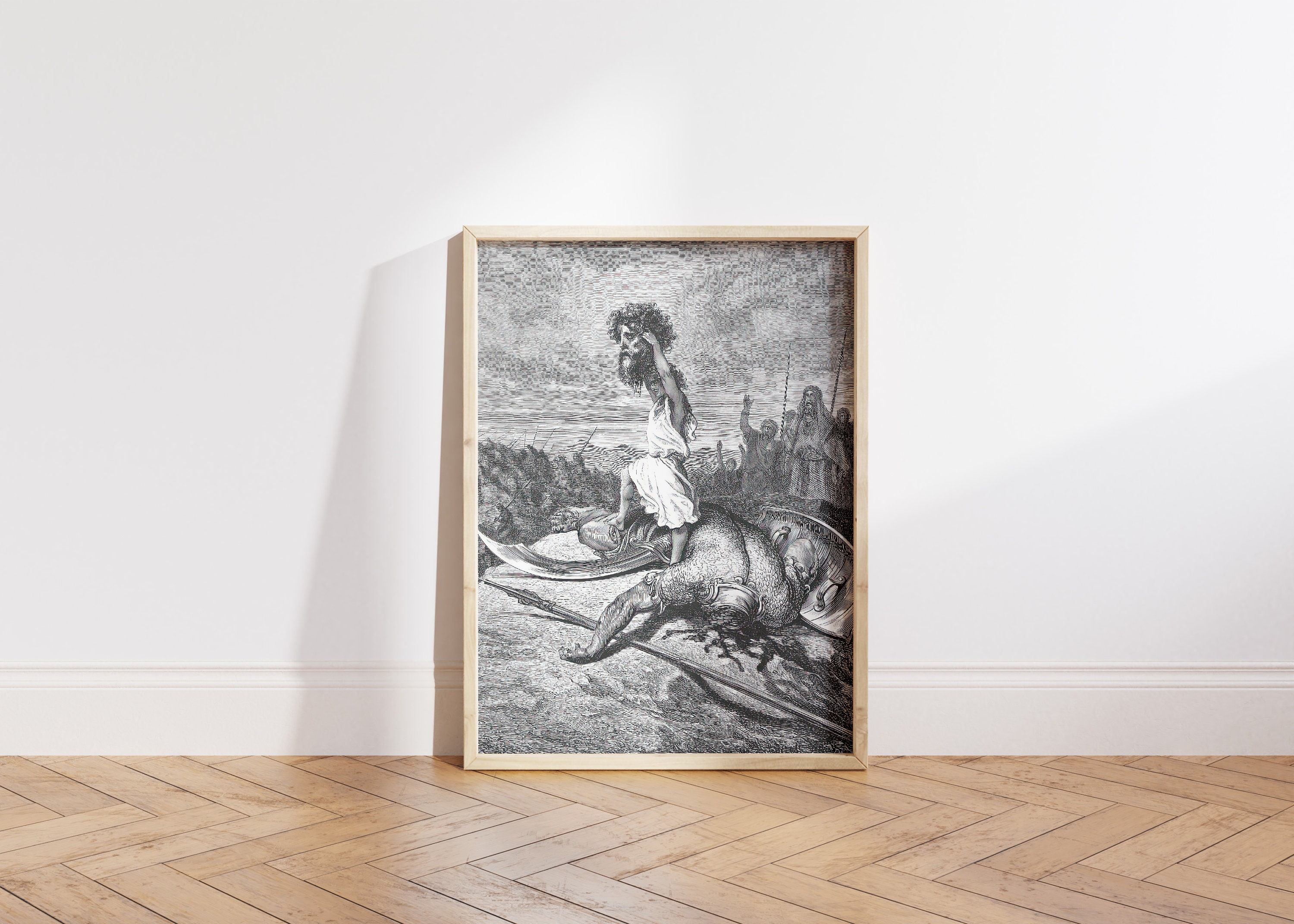 David and Goliath Print King David Art Christian Guy Decor Christian ...