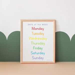 Days of the Week Chart | Days Chart | Digital Download | Learning Days ...