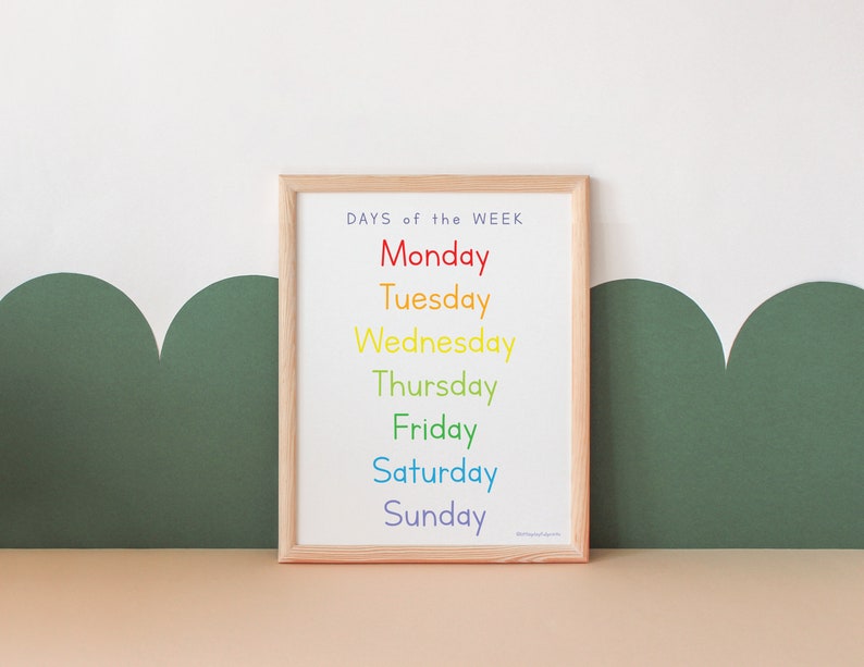 Days of the Week Chart | Days Chart | Digital Download | Learning Days ...