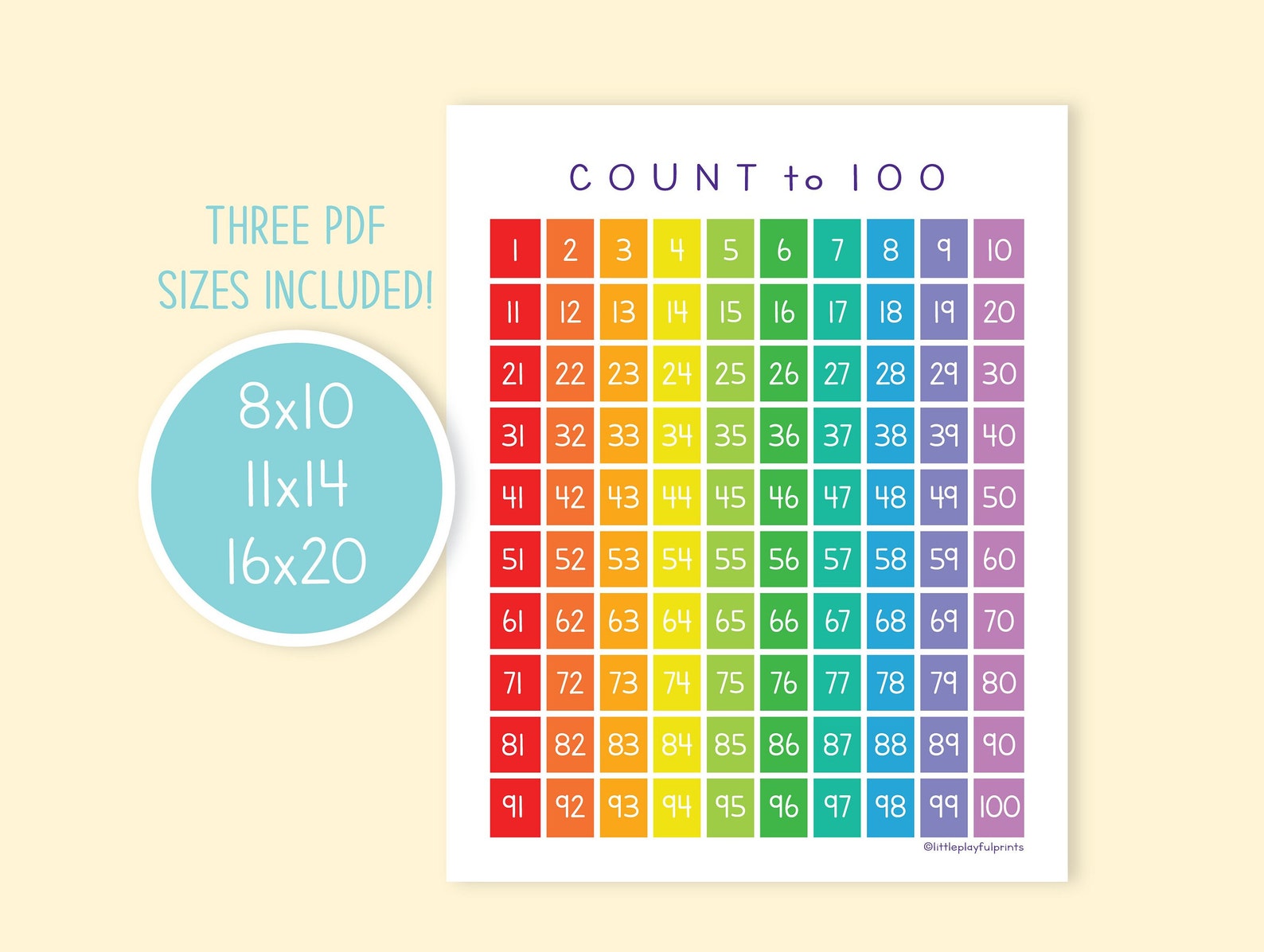 Count to 100 Chart | Hundreds Chart | Digital Download | Numbers 1-100 ...