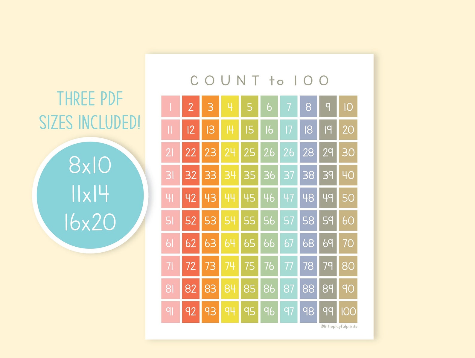 Count to 100 Chart | Hundreds Chart | Digital Download | Numbers 1-100 ...
