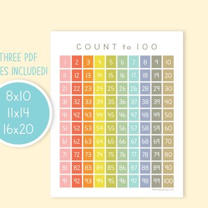 Count to 100 Chart | Hundreds Chart | Digital Download | Numbers 1-100 ...