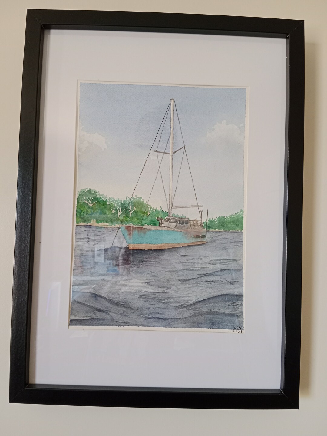 Noosa River Boat Watercolor Painting: Abandoned Vessel Art Print - Etsy