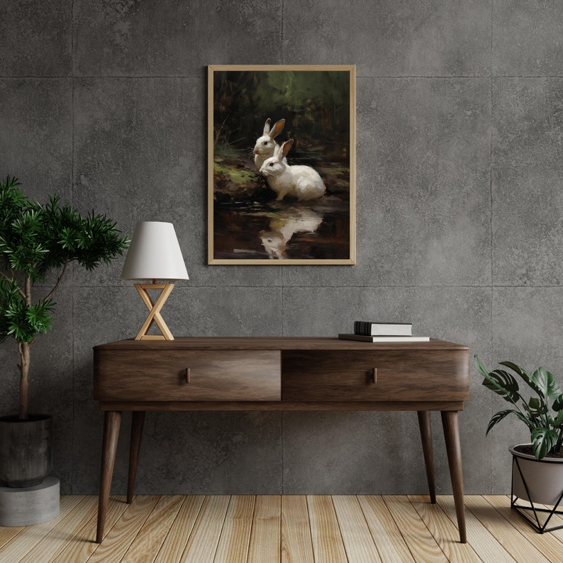 Printable Bunny Oil Painting Nature Art Digital Download Animal Wall ...