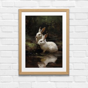 Printable Bunny Oil Painting Nature Art Digital Download Animal Wall ...
