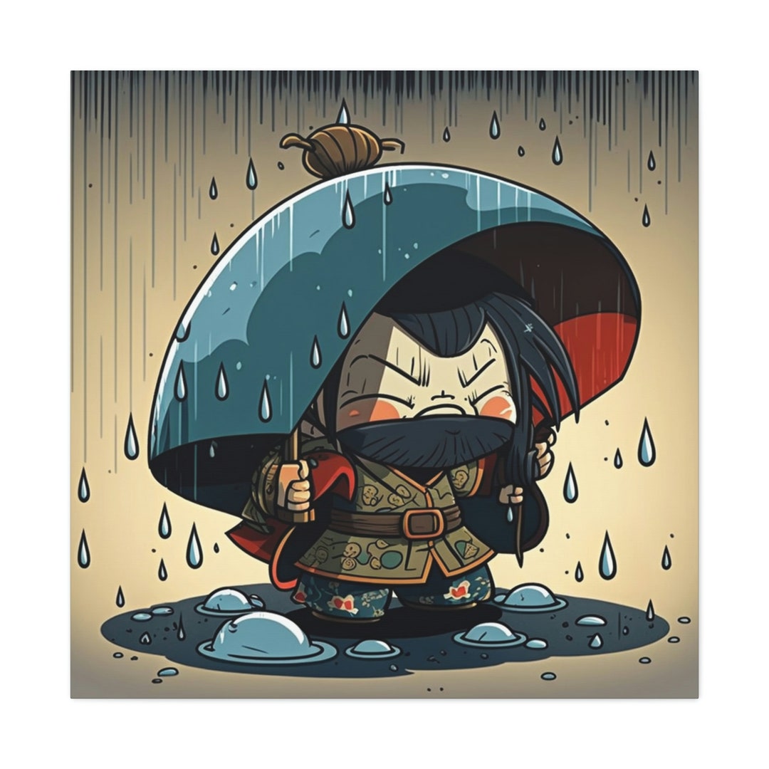 Angry Sad Samurai Under Umbrella Canvas - Etsy