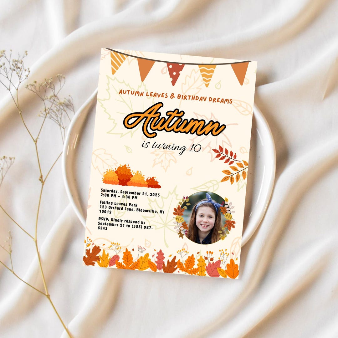 Autumn Birthday Invitation | Editable Fall Leaves Party Invite ...