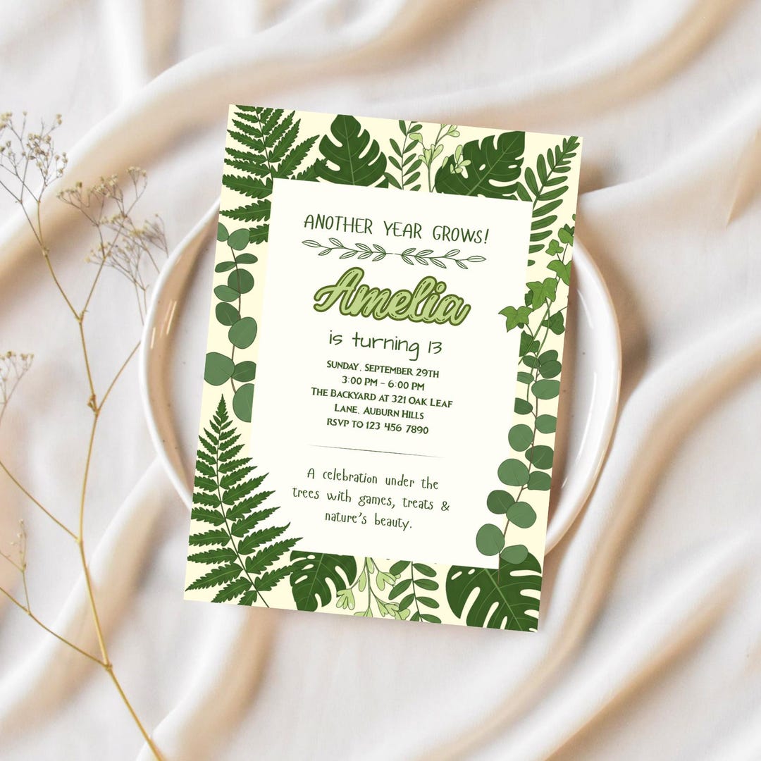 Leaves Themed Birthday Invite – Printable Nature Birthday Invitation ...