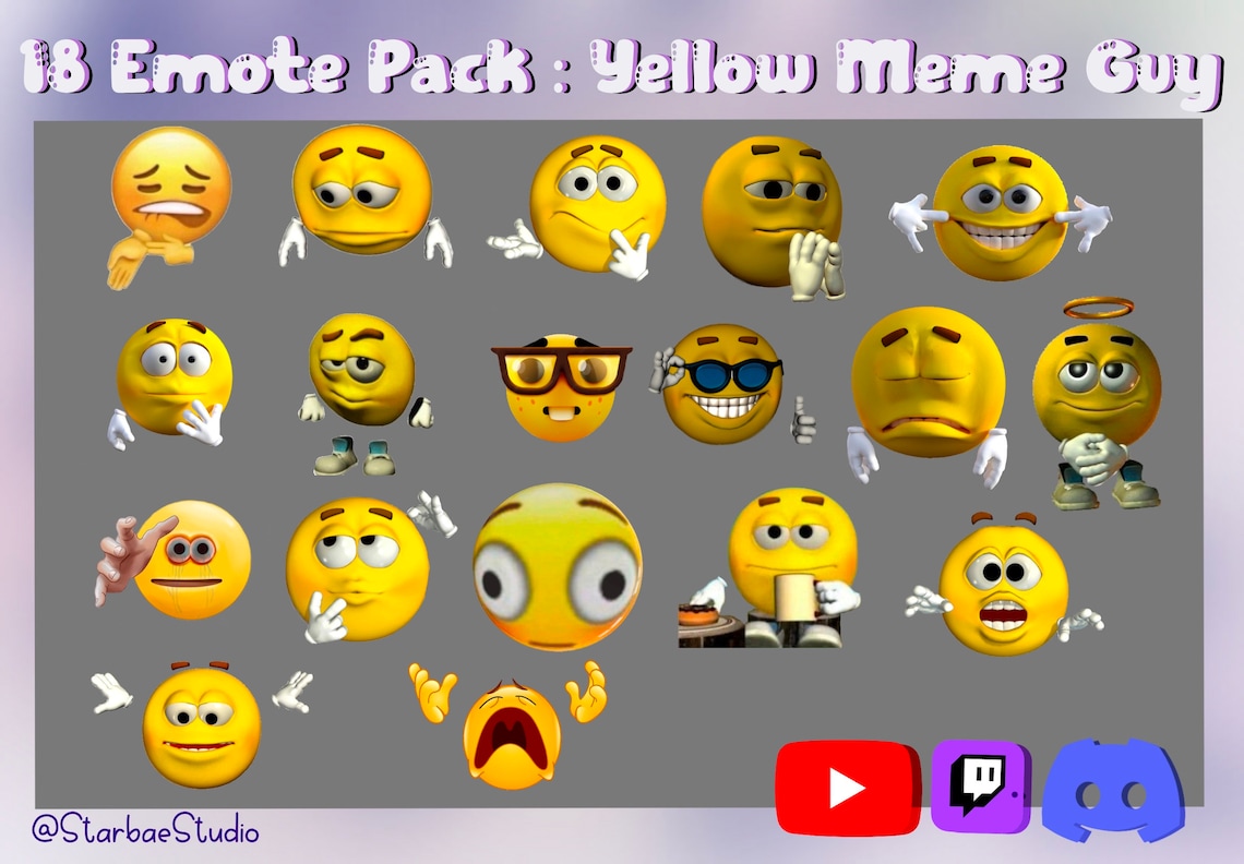 18 Yellow Emoji Meme Pack Twitch Emote Pack Discord Emote - Etsy