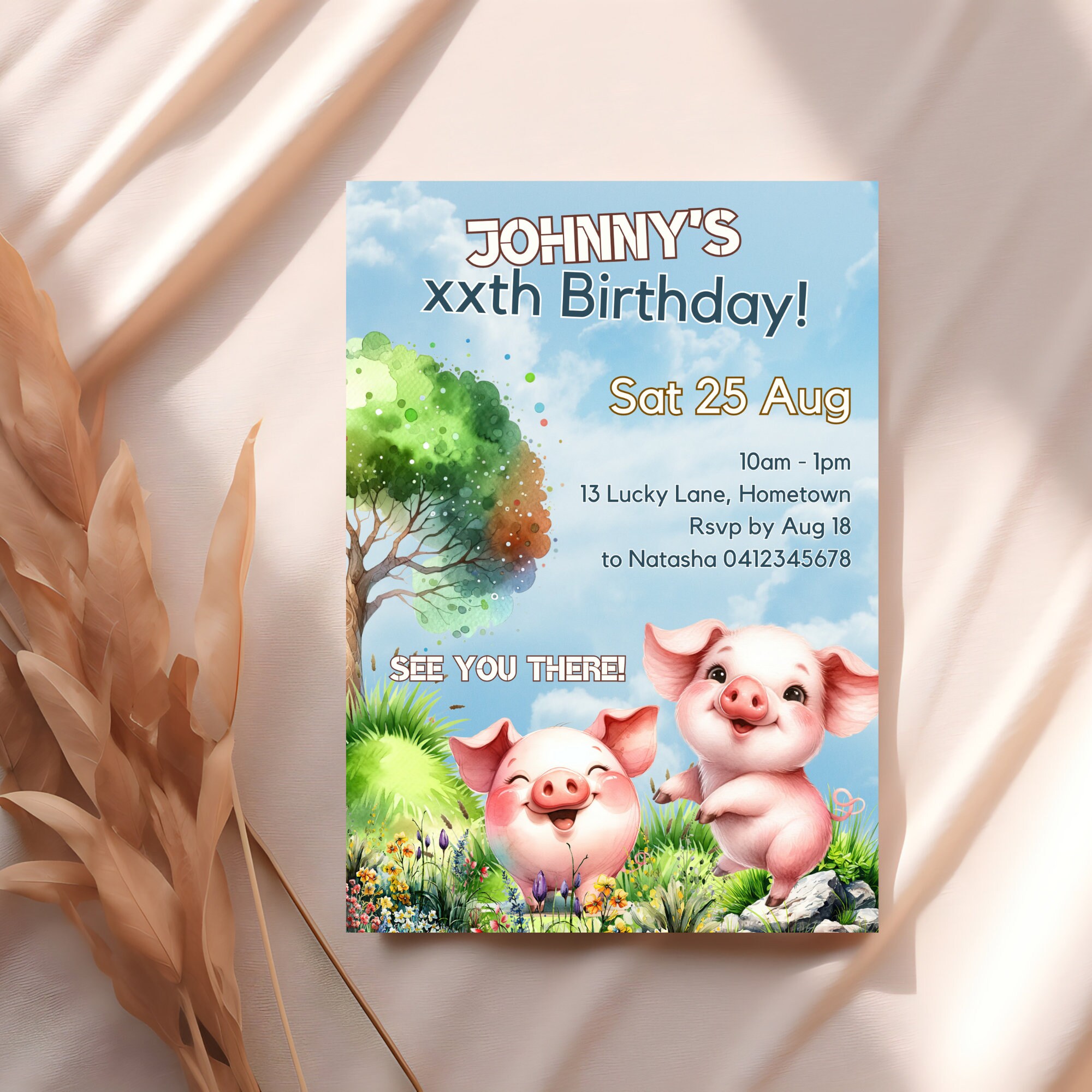 Pig Birthday Invitation, Barnyard Invitation, Farm Party Animals, Girls ...