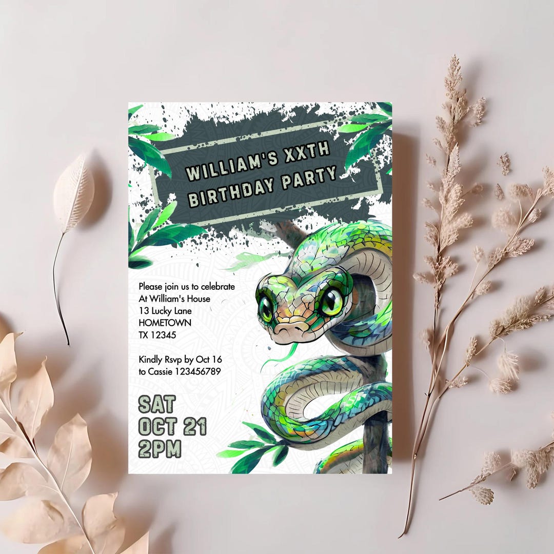 Snake Birthday Invitation Template, Reptile Invitations, Reptile ...