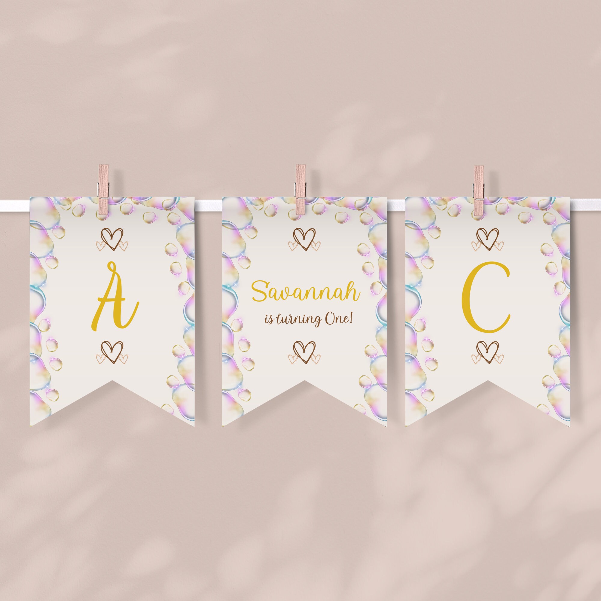Girl's Rainbow Bubble Bunting, INSTANT DOWNLOAD, Dovetail Garland ...