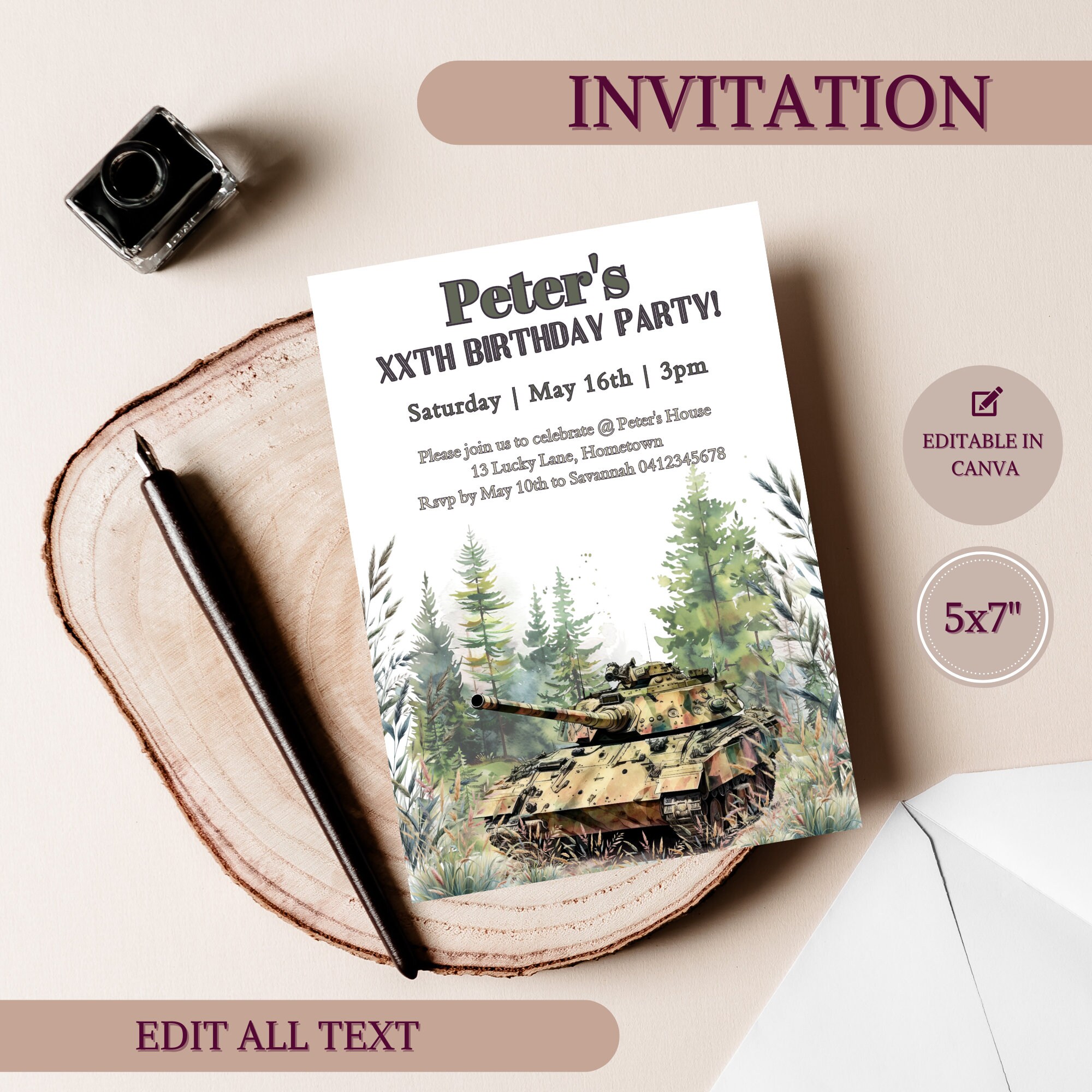 Army Tank Invitation, Tank Birthday Invite, Military Birthday Invite ...