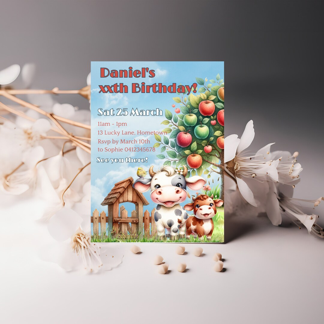 Farm Invitation Template, Cow Birthday Invitation, Farm Animal Invite ...