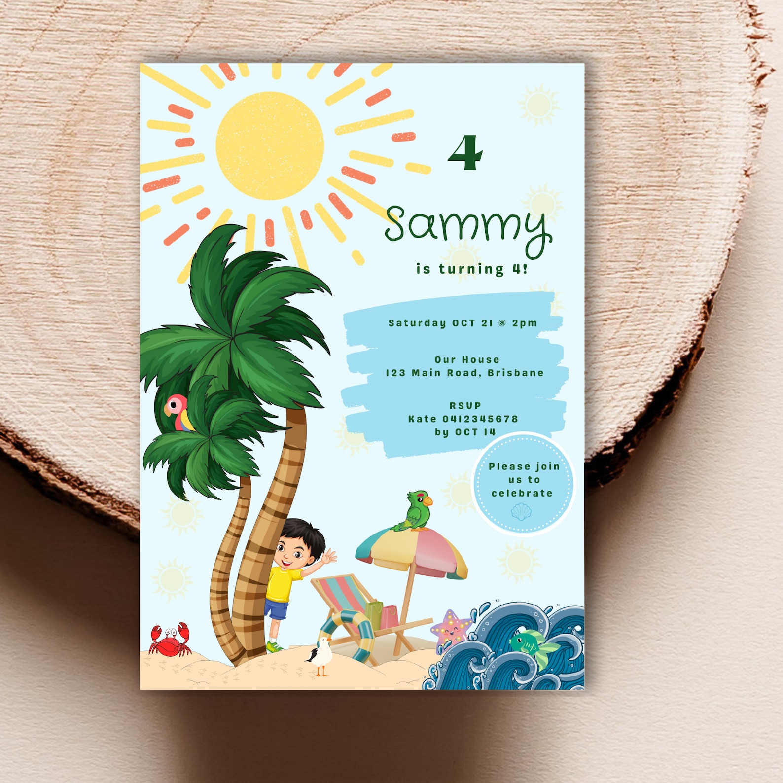 Beach Birthday Invitation, Gender Neutral, INSTANT DOWNLOAD, Printable ...