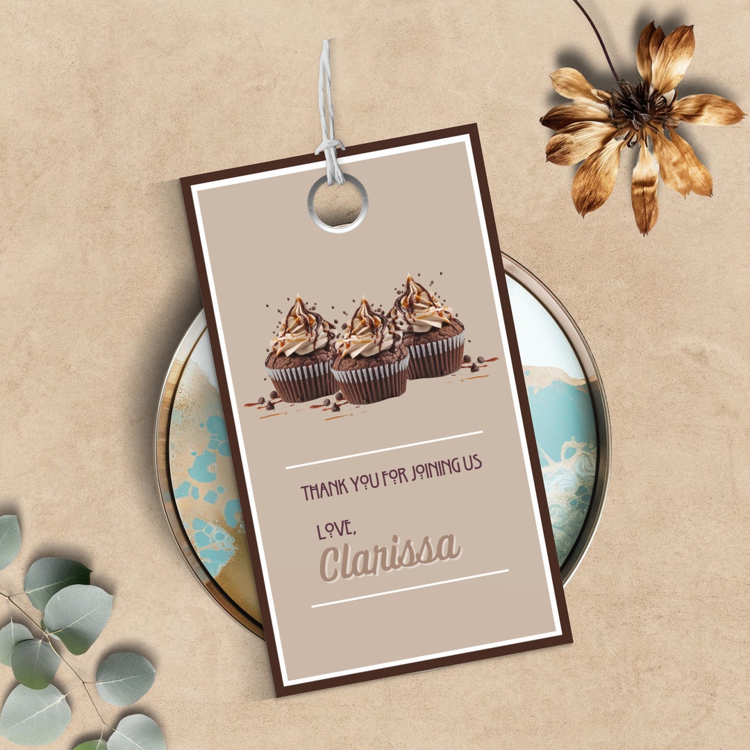 Girls Cupcake Thank You Tag, INSTANT DOWNLOAD, Rectangle Party Favor ...