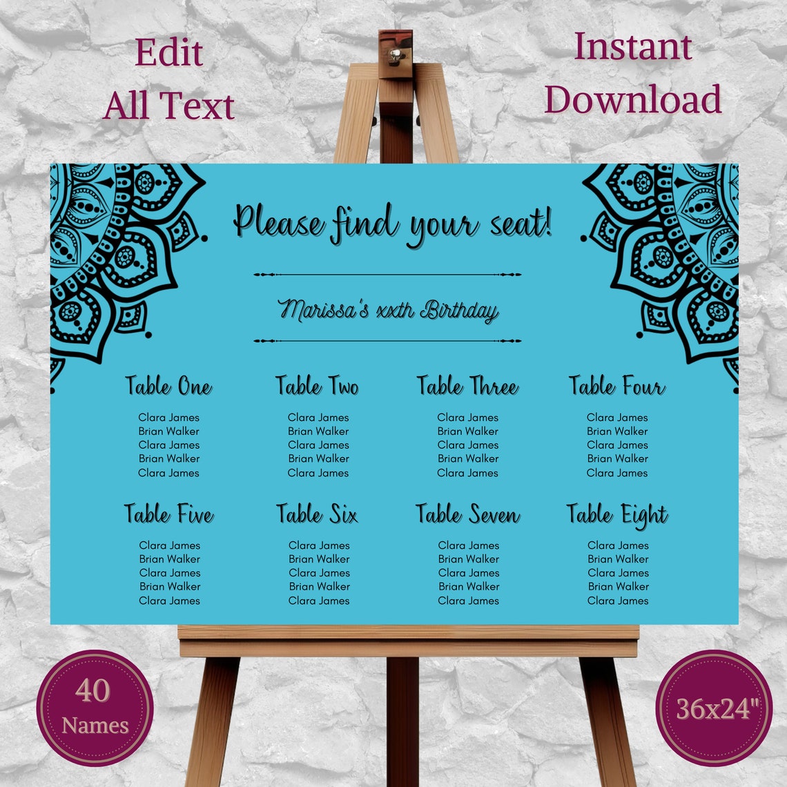Seating Chart Sign, Blue Birthday Sign, Wedding Seat Plan, Find Your ...
