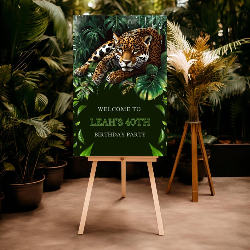 Leopard Welcome Sign Template, Jungle Animal Birthday Welcome Sign ...