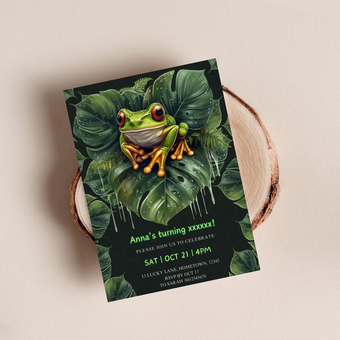 Frog Birthday Invitation Template, Rainforest Baby Invite, Tropical ...
