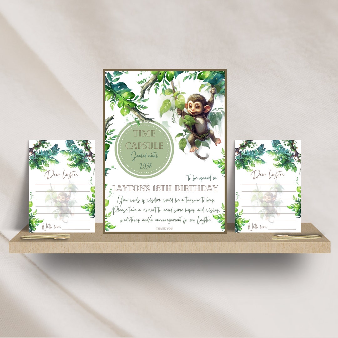 Jungle Monkey Time Capsule Sign & Matching Note Set, INSTANT DOWNLOAD ...