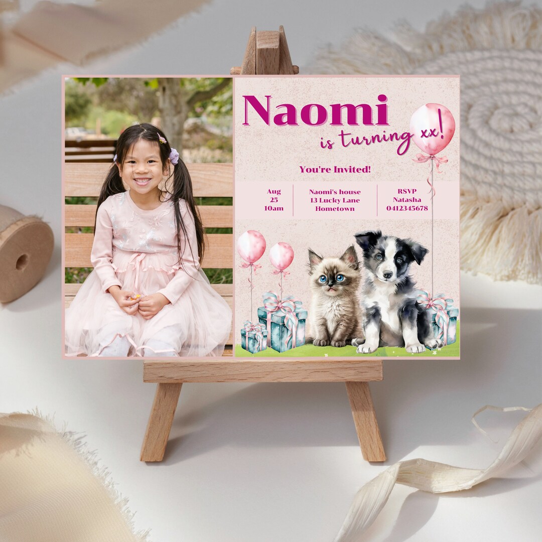 Cat and Dog Birthday Invitation, Photo Invite, Pets Birthday Invite ...