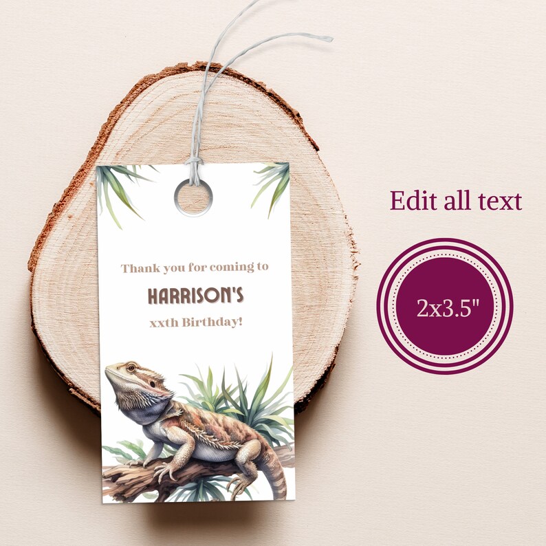 Reptile Thank You Tag, Lizard Gift Tag, Bearded Dragon Party Favor ...