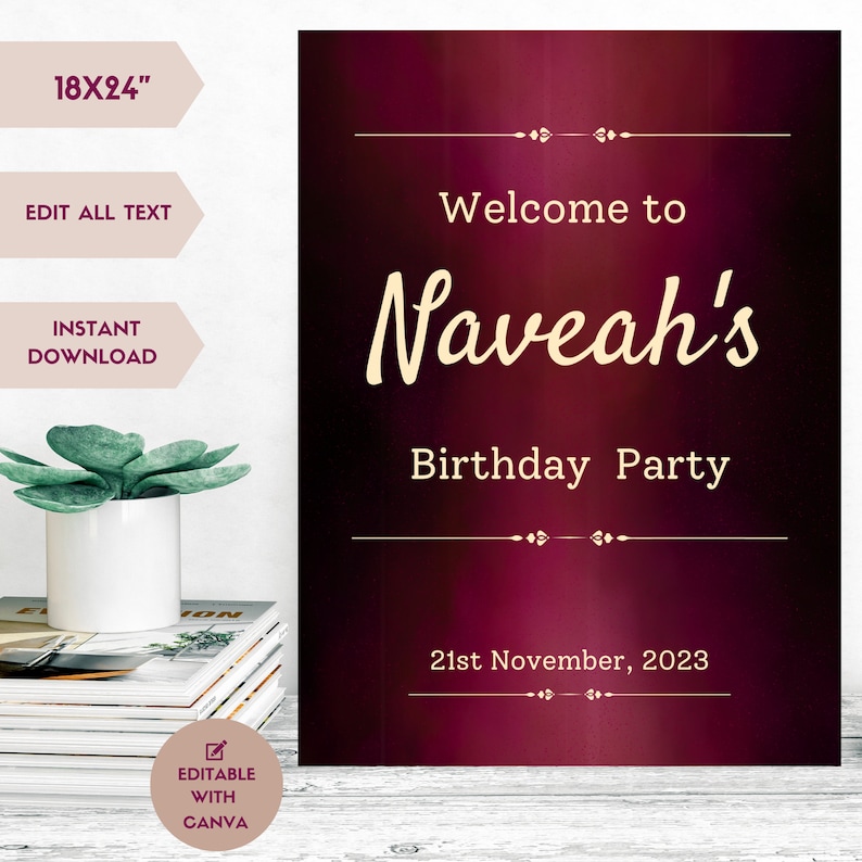 Birthday Welcome Sign, Printable Party Sign, Custom Portrait Welcome ...
