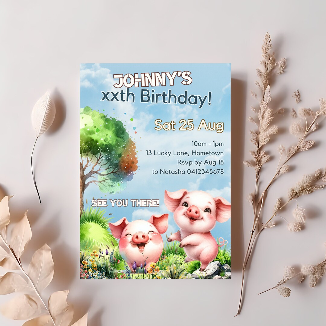 Pig Birthday Invitation, Barnyard Invitation, Farm Party Animals, Girls ...