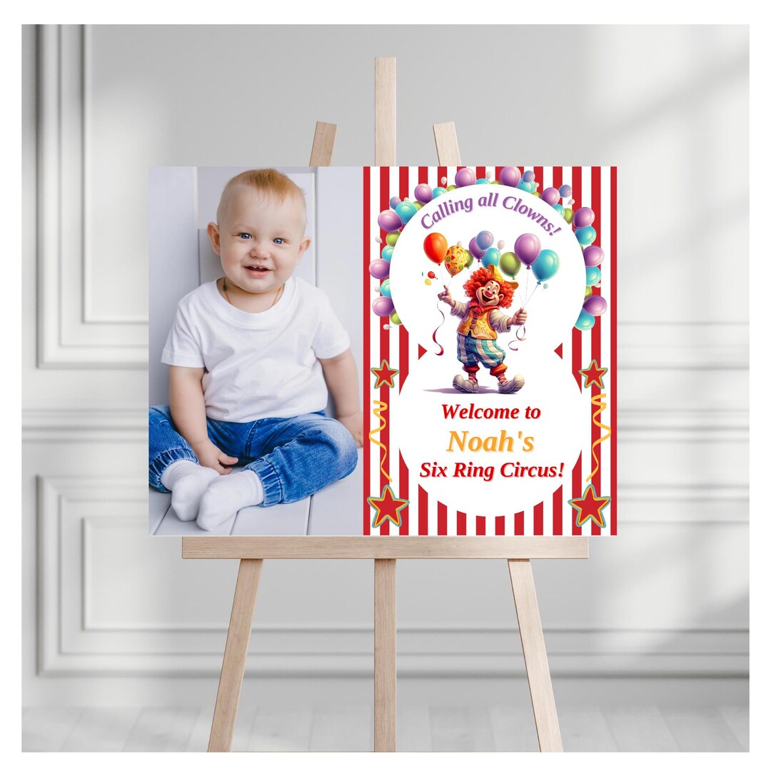 Photo Carnival Birthday Welcome Sign, Photo Clown Welcome Sign Template ...