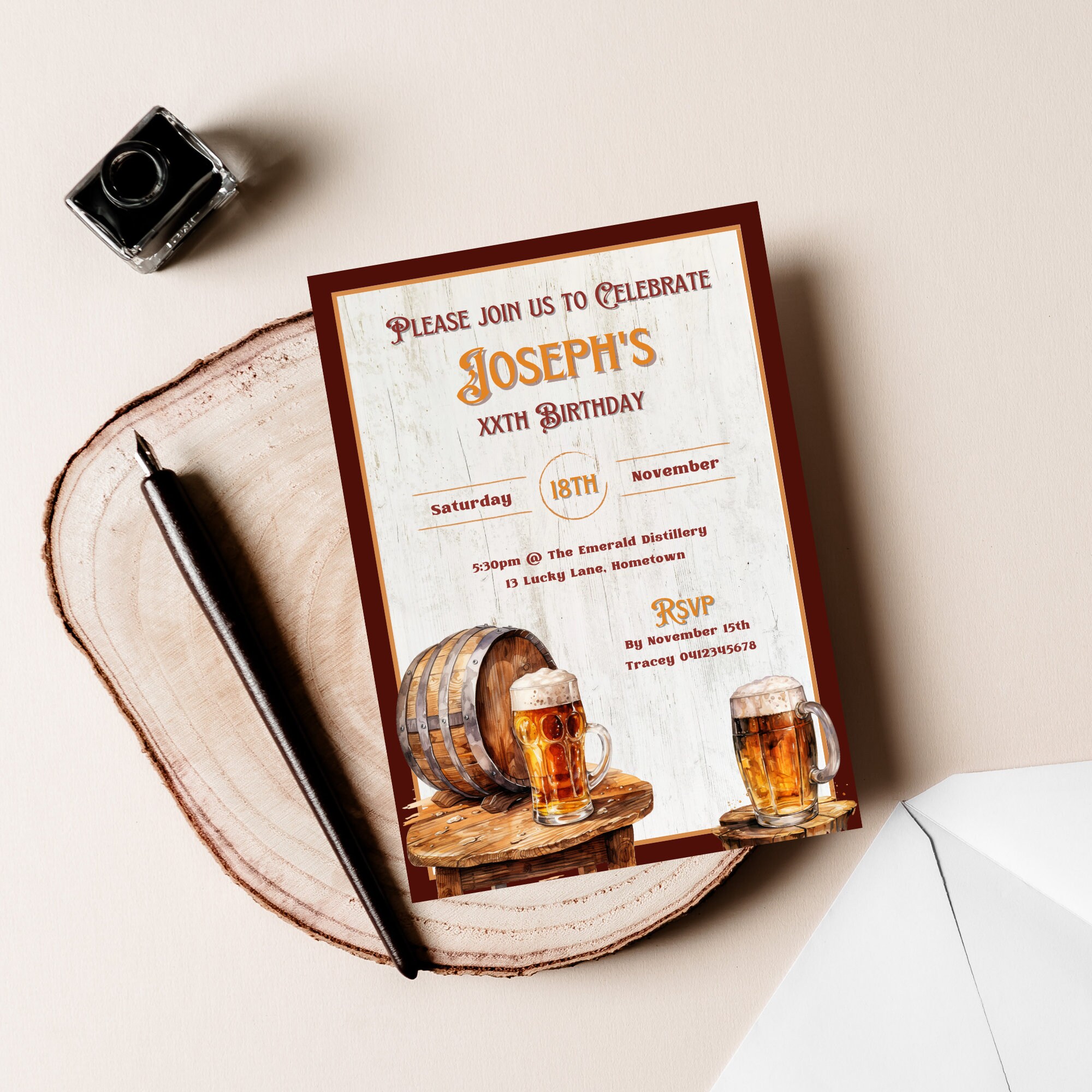 Men's Birthday Invitation, 21st, 30th, 40th, 50th, 60th, Drinks Adult ...