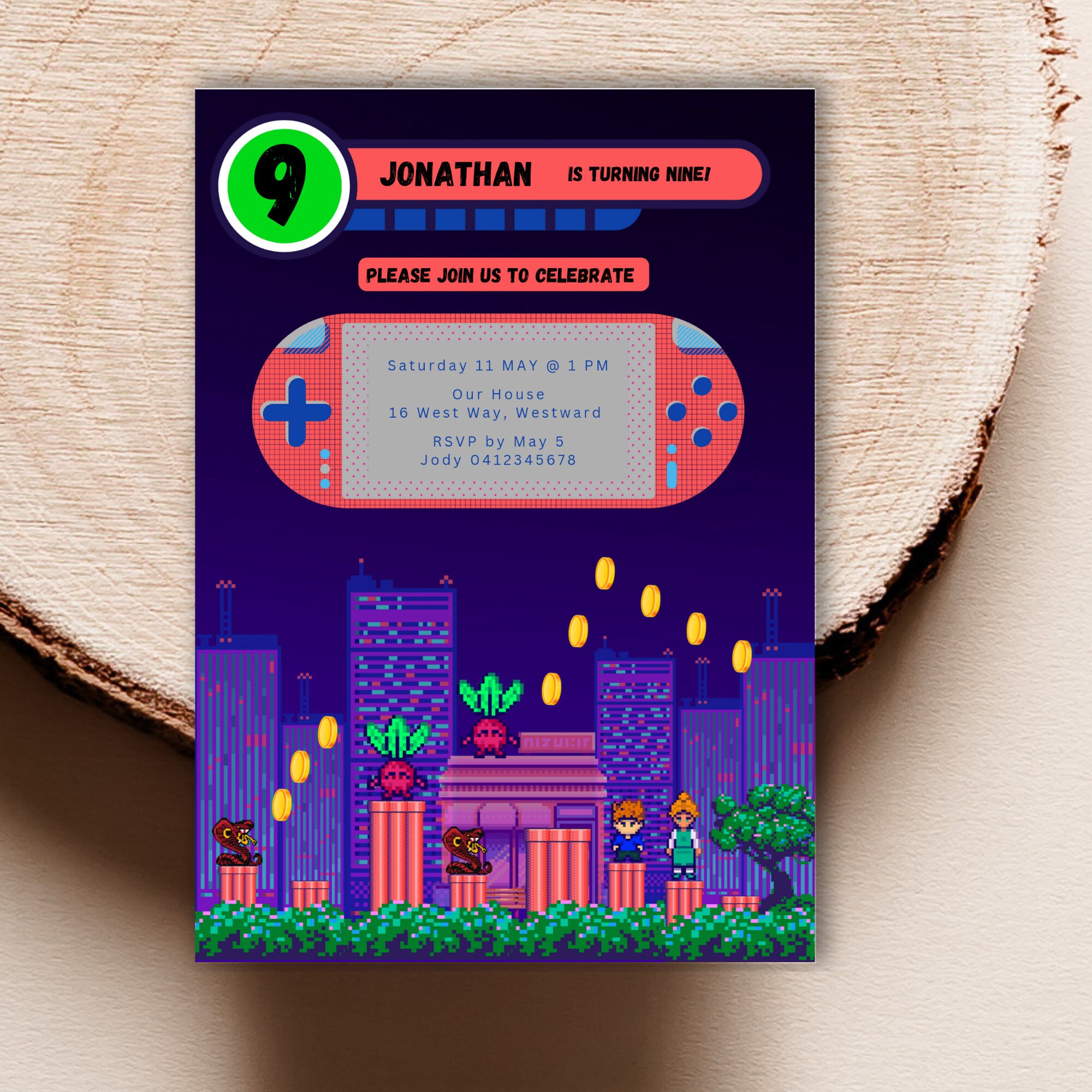 Retro Video Gamer Birthday Invitation for Any Age, INSTANT DOWNLOAD ...