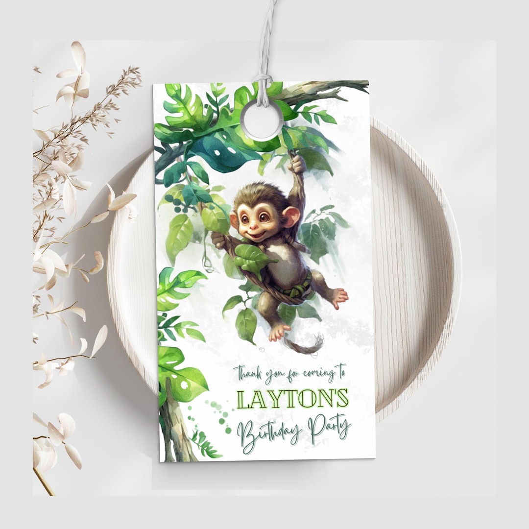 Editable Monkey Thank You Tag Template, Monkey Birthday Party Favor ...
