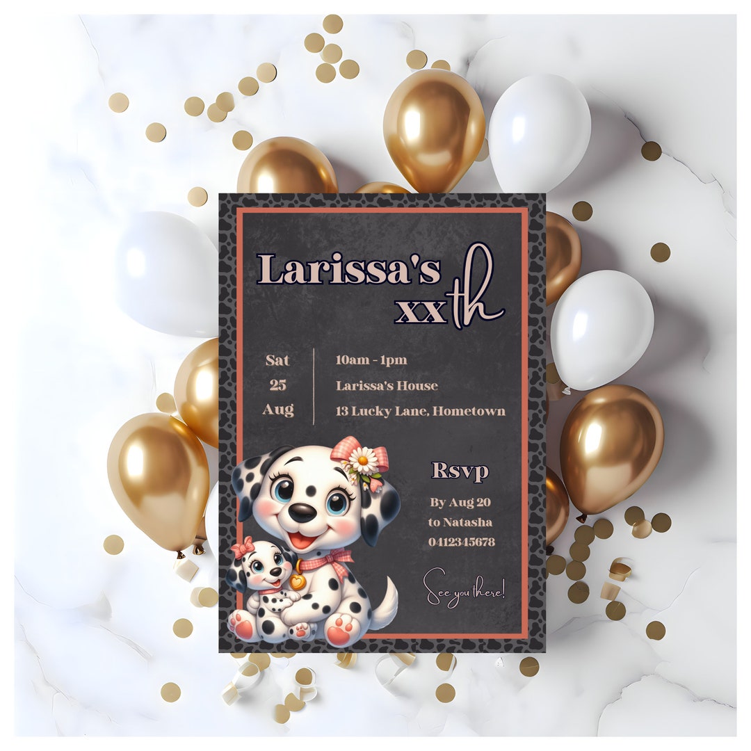 Dalmation Birthday Invitation, Girls Dog Invite, Puppy Party Invite ...