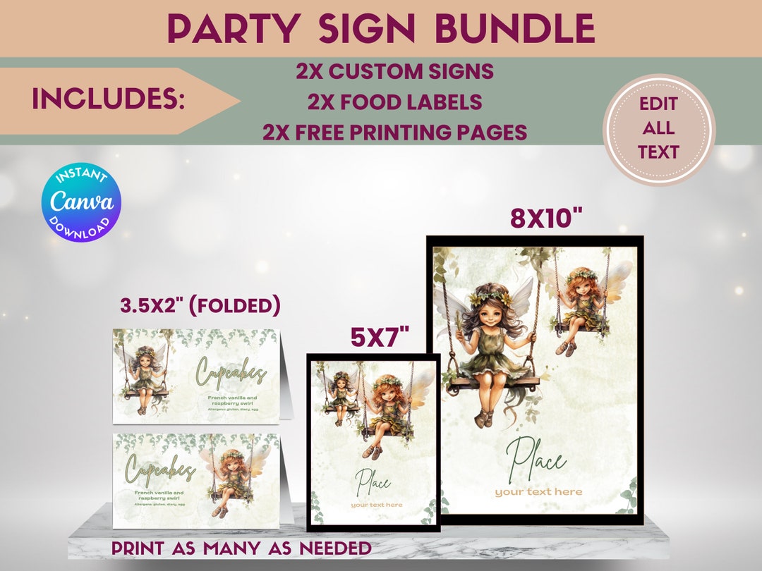 Girls Twin Fairy Custom Sign & Matching Food Label Card Set - Etsy