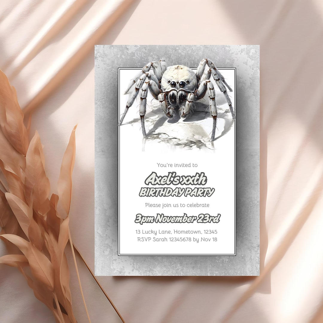Spider Invitation Template, Bug Party Invite, Tarantula Birthday ...